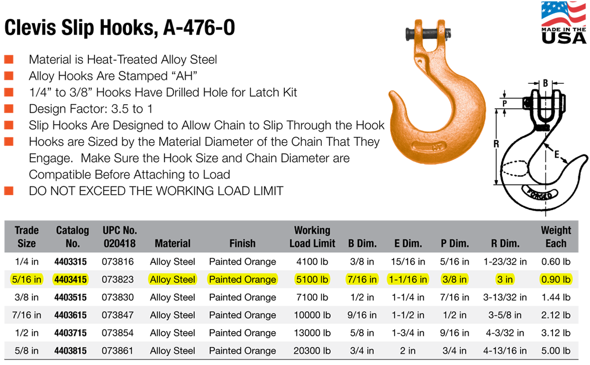 5/16 inch Campbell 476-A Clevis Slip Hook | Wesco Industries